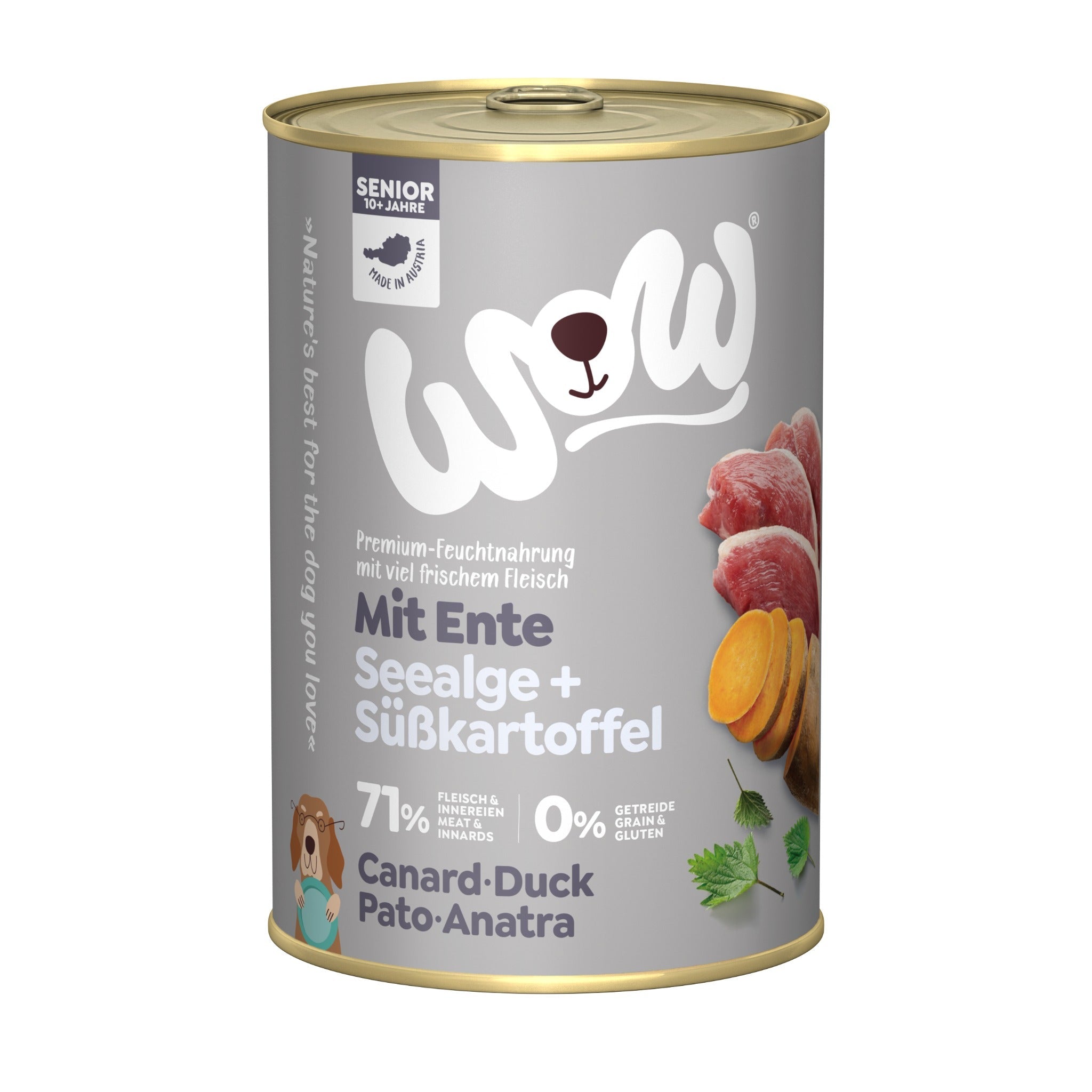 WOW Senior Hundefutter - Ente, Seealge und Süßkartoffel